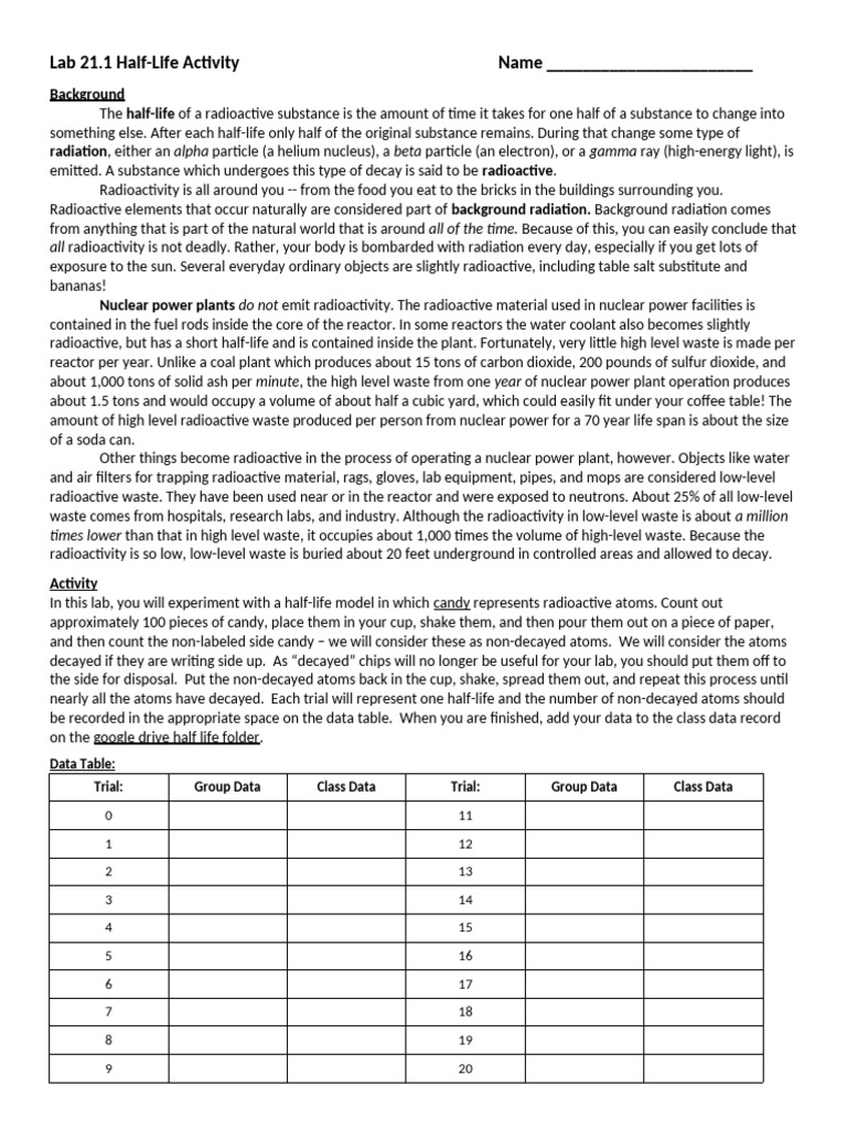 Half-Life Activity with Candy Model | PDF | Radioactive Decay ...