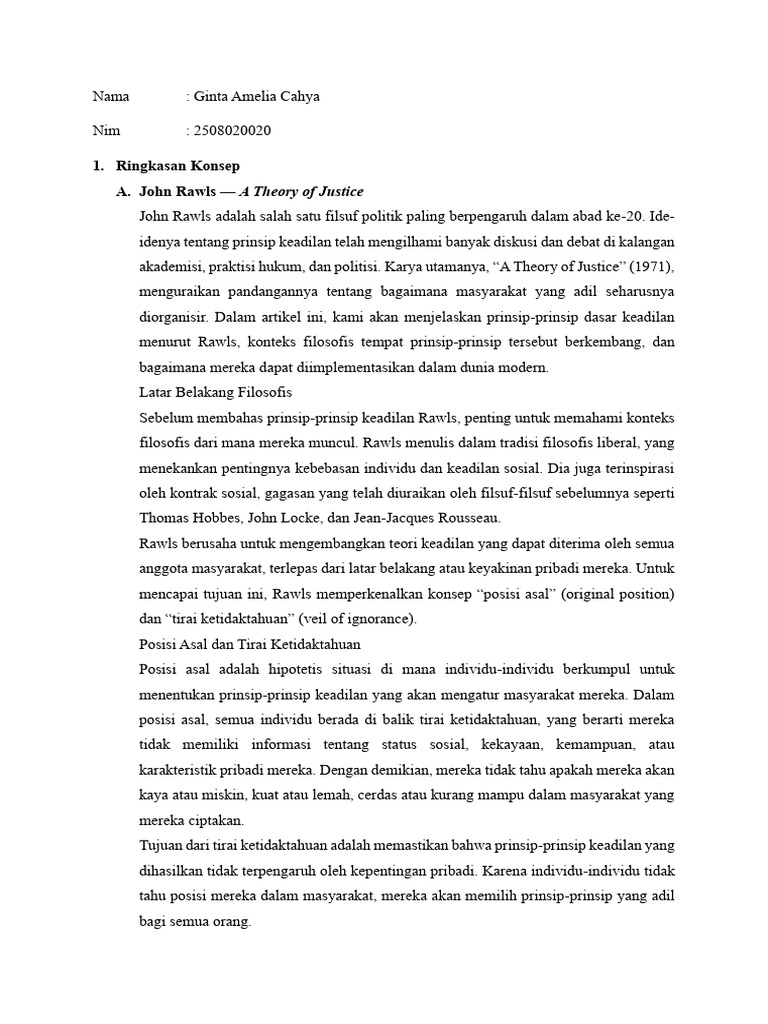 Prinsip Keadilan John Rawls dan Kritiknya | PDF