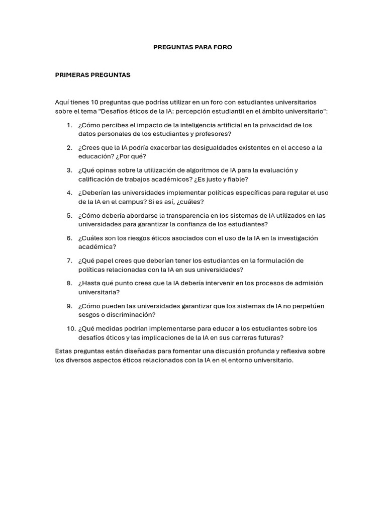 Preguntas Éticas sobre IA en Universidades | PDF | Inteligencia ...