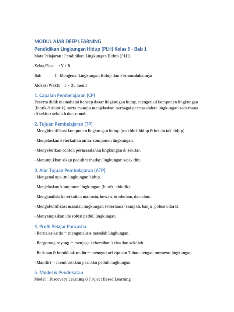Modul Ajar DeepLearning PLH Kelas5 Bab1 | PDF