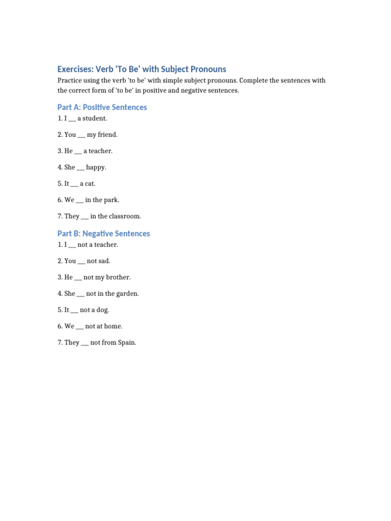 To Be Exercises | PDF