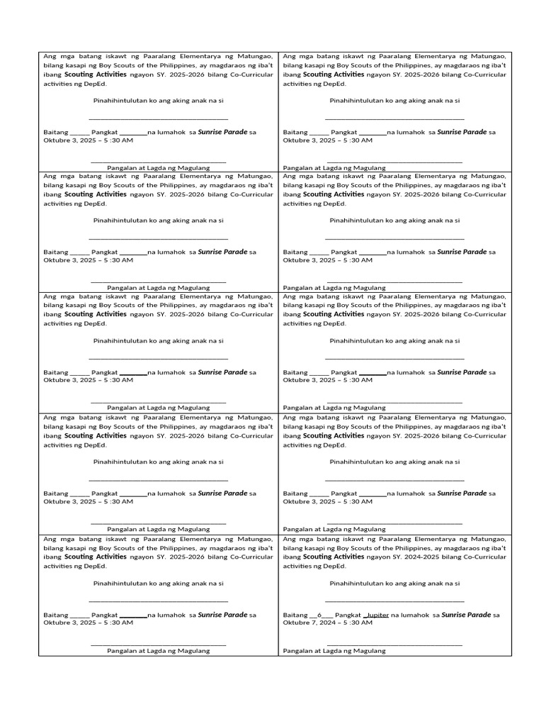 Pahintulot BSP Sunrise Parade 2025 | PDF