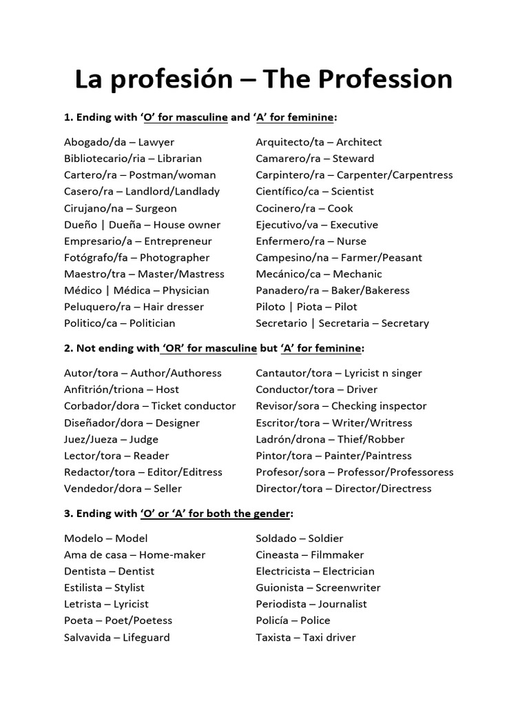 Gendered Professions and Days of the Week | PDF
