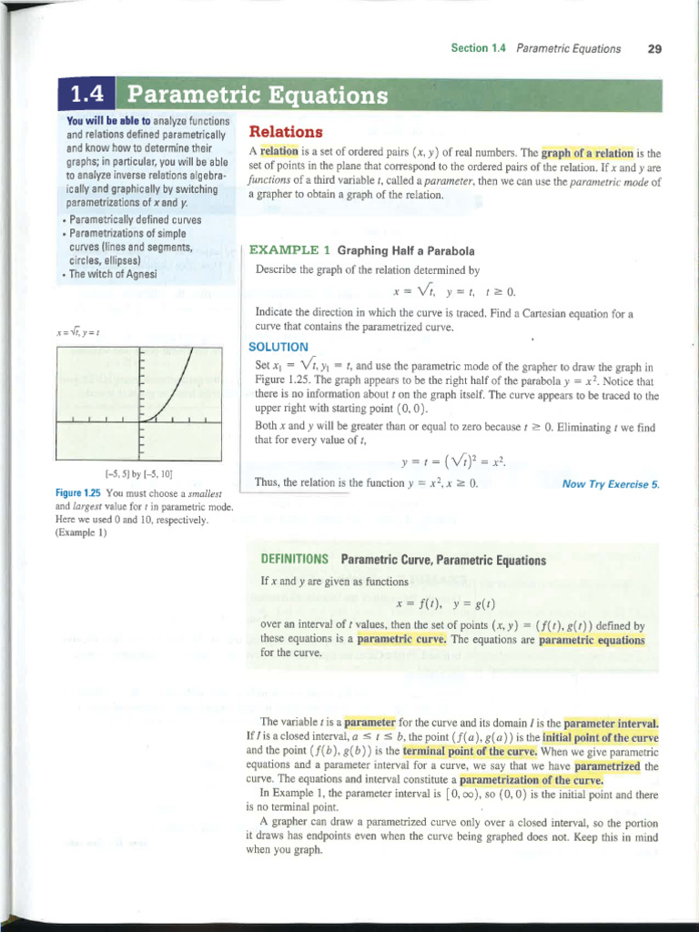 1.4 Parametric Equations | PDF