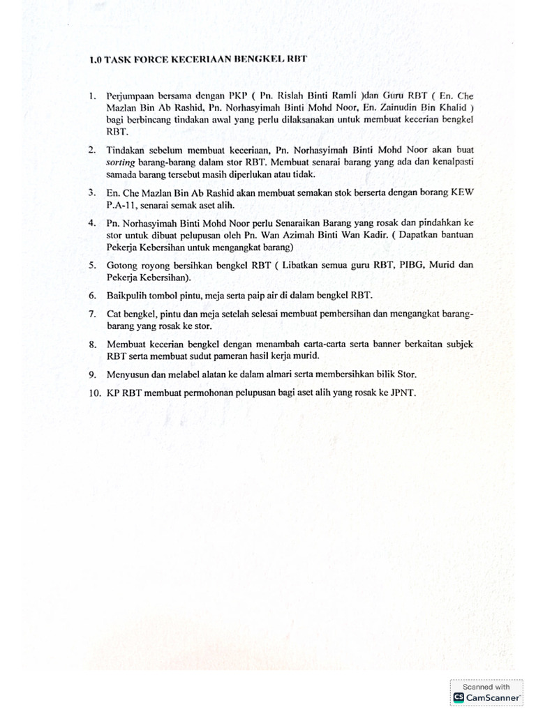 Task Force Bengkel RBT | PDF