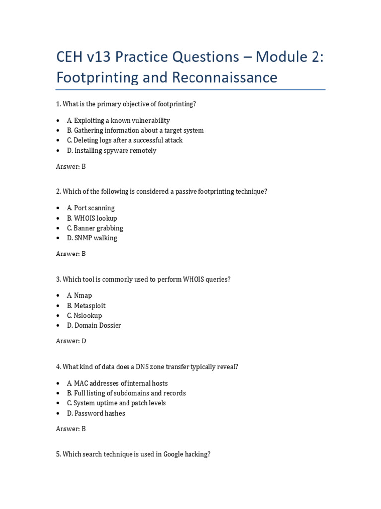 CEH Module2 Footprinting and Reconnaissance | PDF | Domain Name System ...