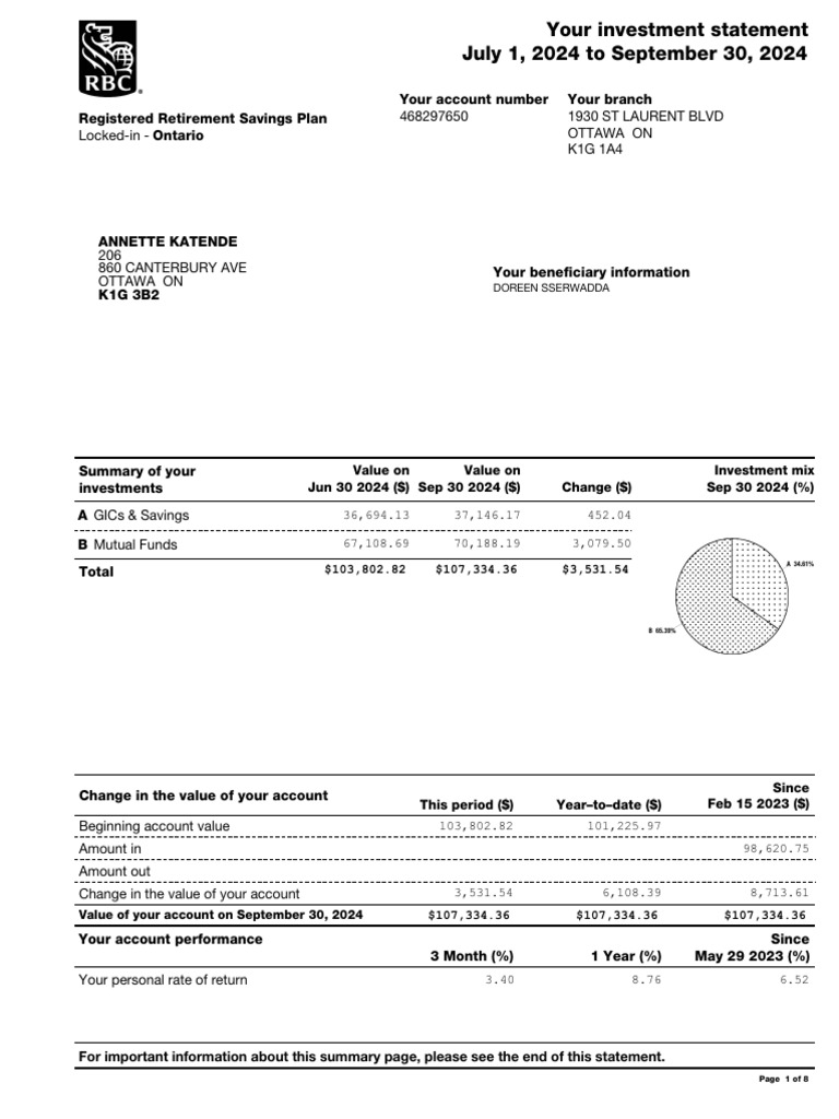 Locked-In RRSP Statement-7650 2024-09-30 | PDF | Banks | Mutual Funds