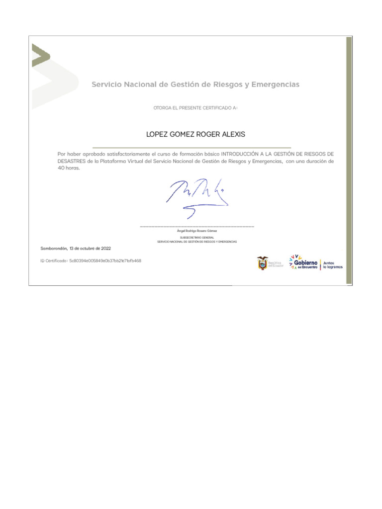Certificado SNGRE-DIRMOV CFB1 - Cursos Virtuales Del Servicio Nacional ...