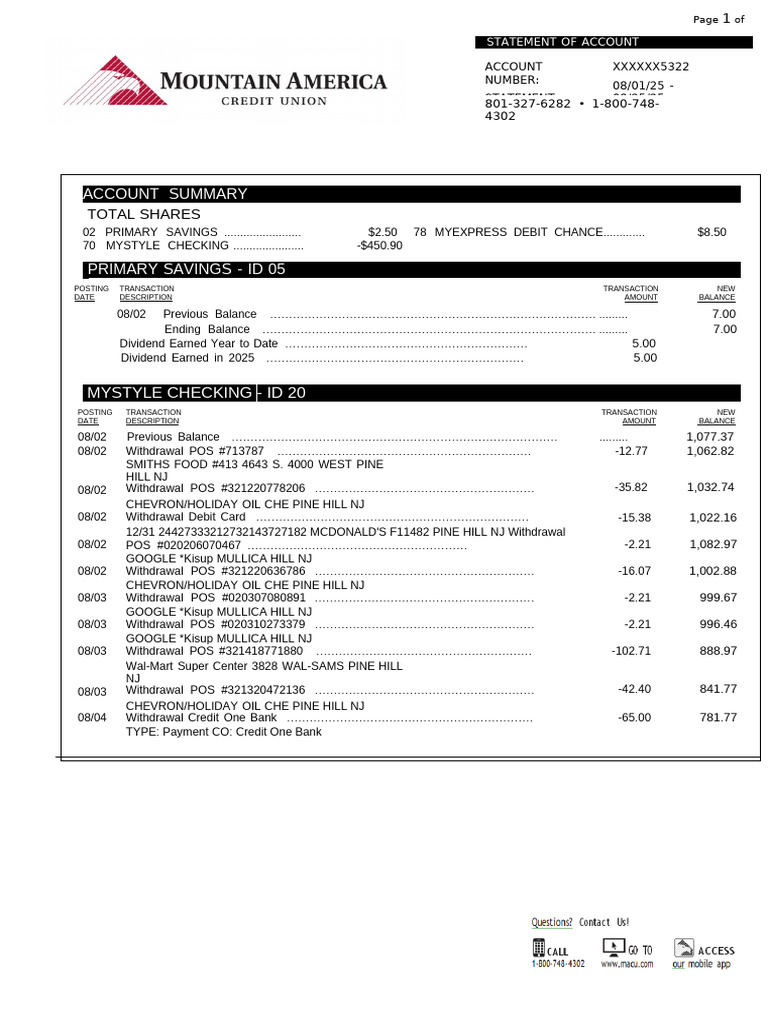 MyStyle Checking Overdraft Summary | PDF | Debit Card | Overdraft