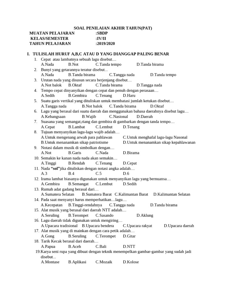 Soal SBDP Kelas IV | PDF