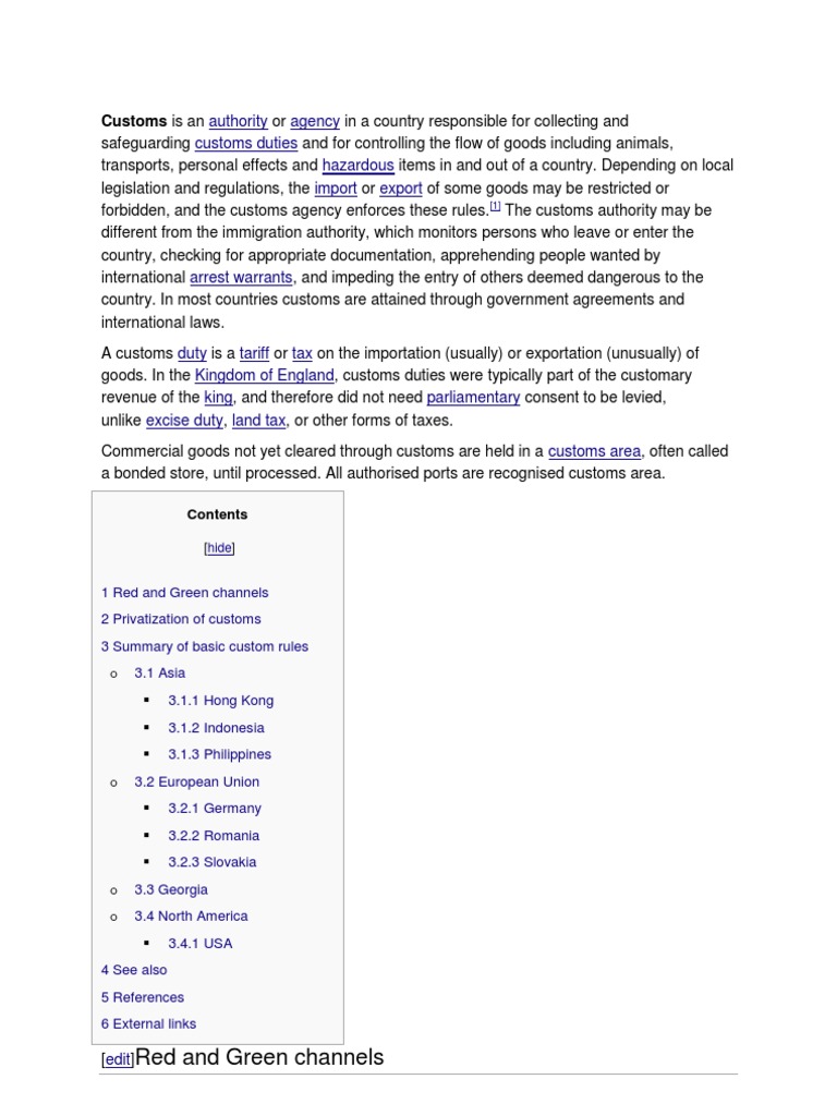 Red and Green Channels: Authority Agency Customs Duties Hazardous ...