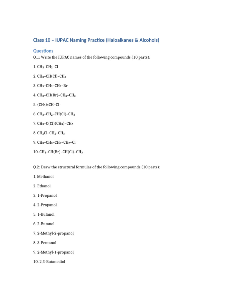 IUPAC Naming Practice for Haloalkanes | PDF