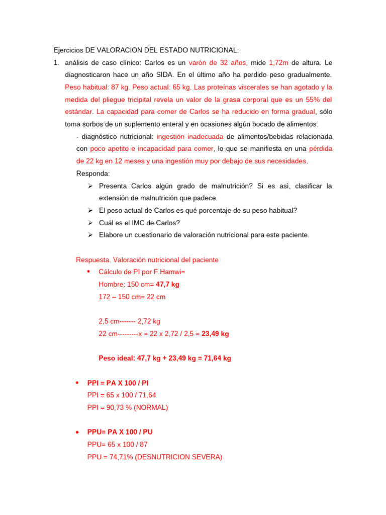 Ejercicios_DE_VALORACION_DEL_ESTADO_NUTRICIONAL_con_resp | PDF | Índice de masa corporal ...