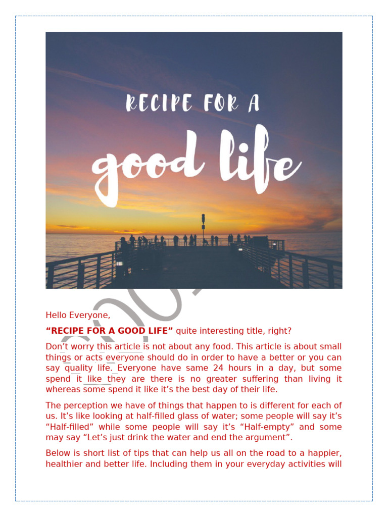 Tips for a Better Quality Life | PDF