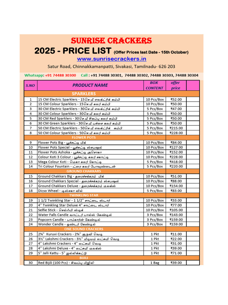 Sunrise Crackers - Price List - Till Oct 15th .2 | PDF