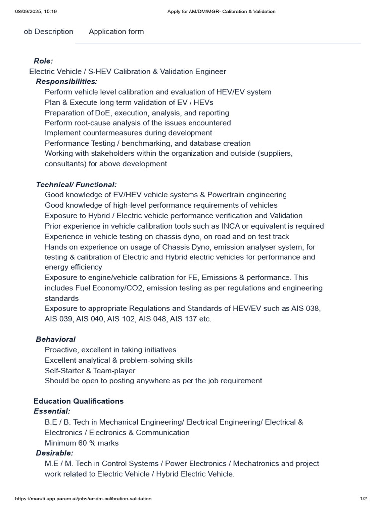 EV/HEV Calibration Engineer Role | PDF | Hybrid Vehicle | Electric Vehicle