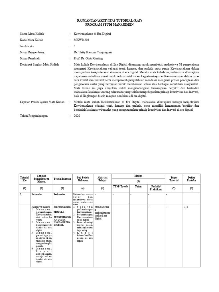 Mkwi4203 - Rancangan Aktivitas Tutorial | PDF