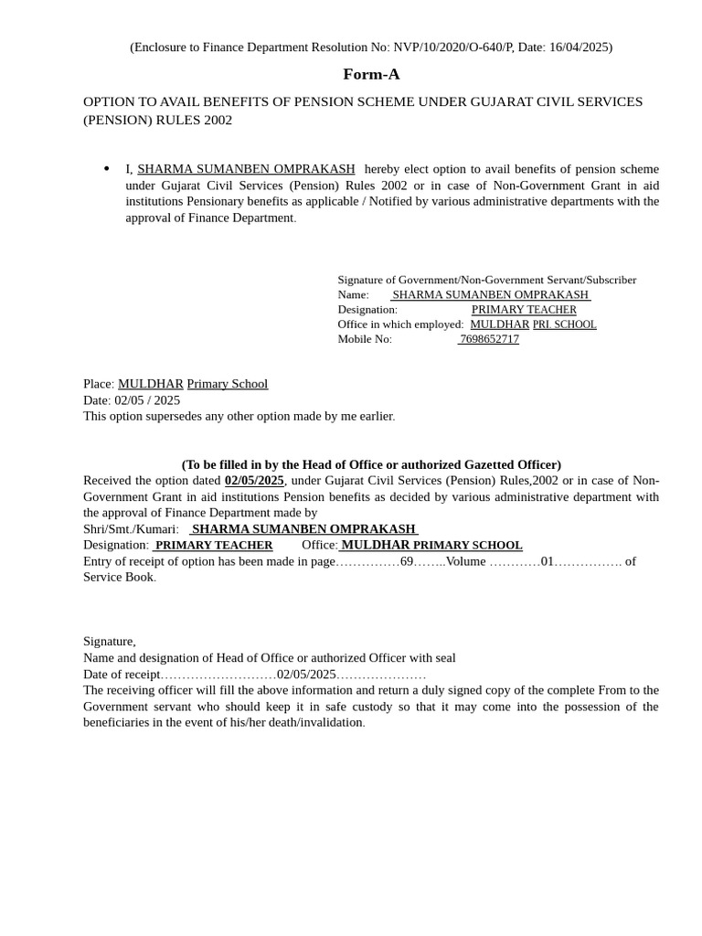 Nps To GPF Form-A | PDF