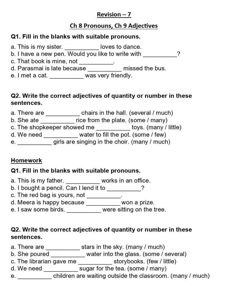 Revision - Pronoun and Adjective | PDF