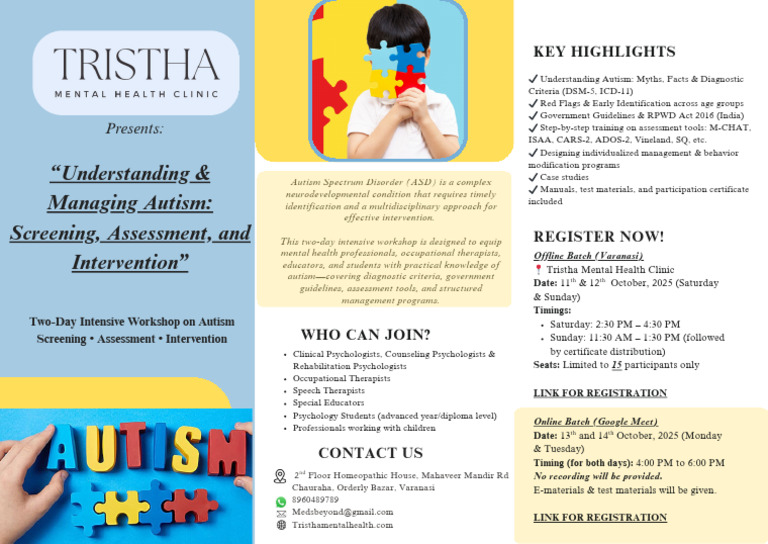 Autism Workshop Brochure | PDF | Autism | Psychologist