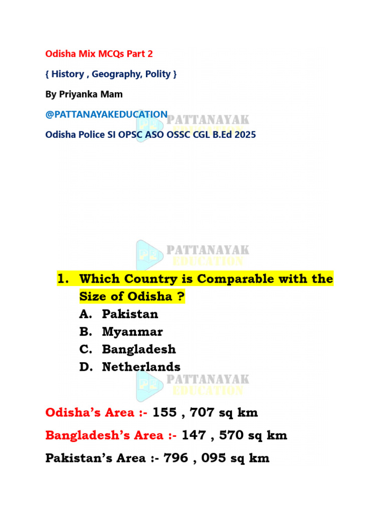 Odisha Mix MCQs: History & Geography | PDF