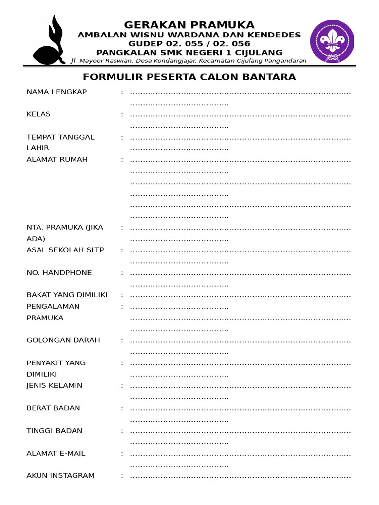 Formulir Peserta Calon Bantara | PDF