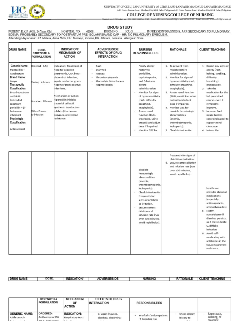 DRUG STUDY Meds of Rado | PDF | Clinical Medicine | Medical Specialties