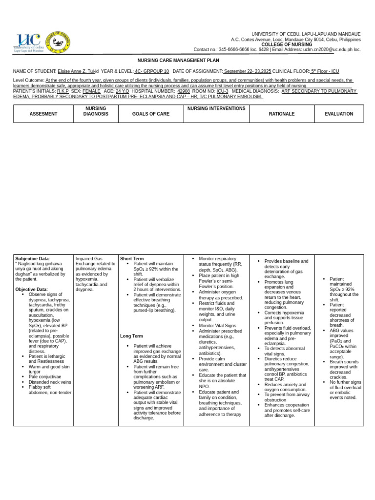Nursing Care Management Plan Form 1 | PDF | Medical Specialties ...