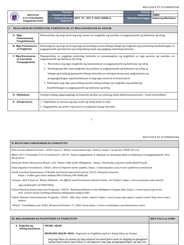 DLL Matatag - GMRC 4 q2w6 | PDF