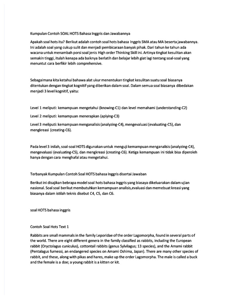 PDF Kumpulan Contoh Soal Hots Bahasa Inggris Dan Jawabannyadocx ...