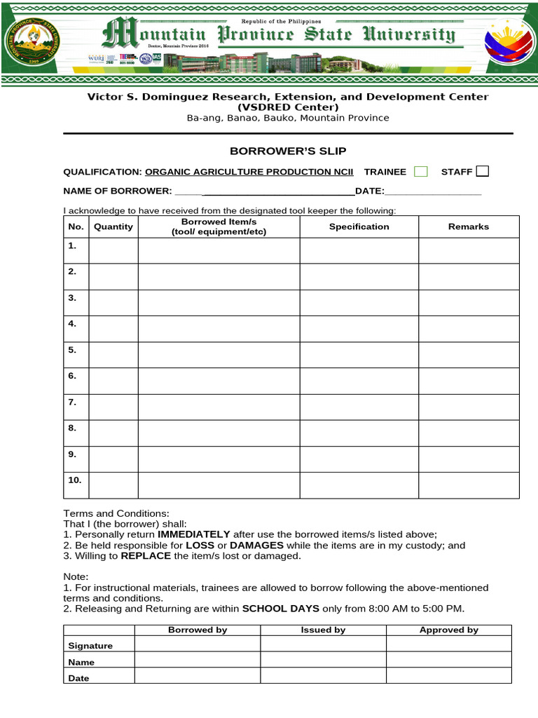 Borrower's Slip | PDF