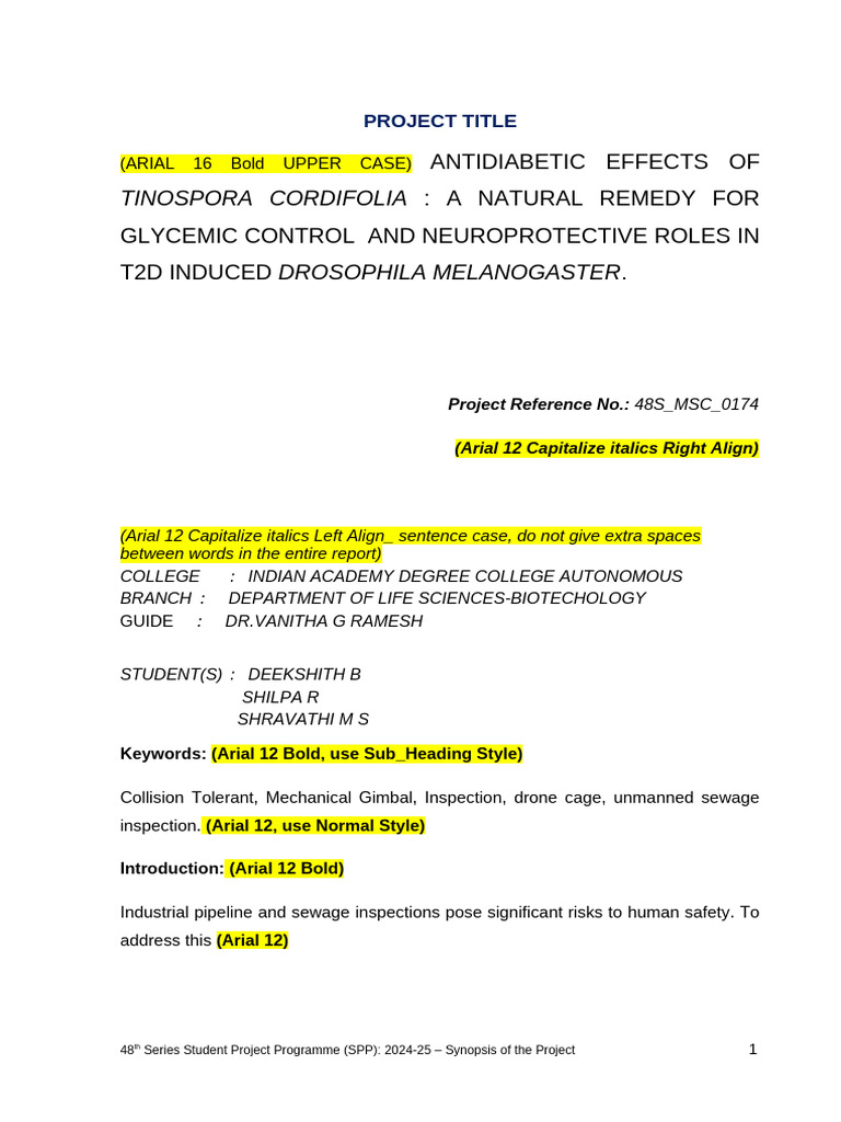 13 Template For Preparing Project Synopsis File Name 1. 48S BE XXXX Synopsis | PDF | Drosophila ...