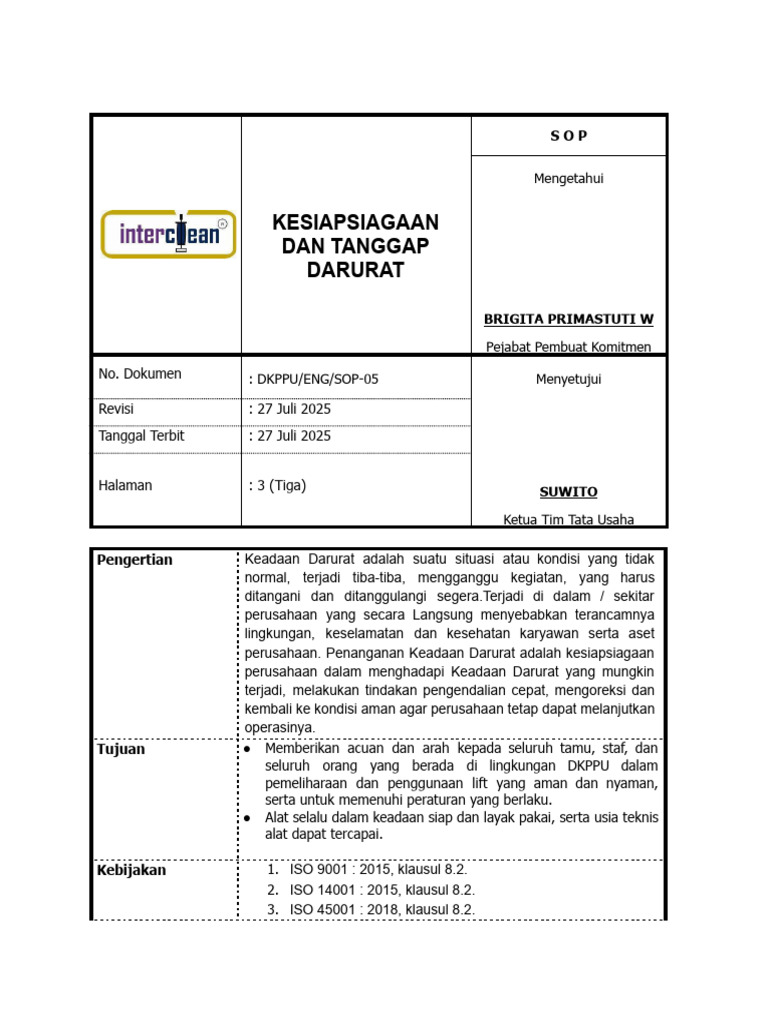 SOP Kesiapsiagaan Tanggap Darurat | PDF