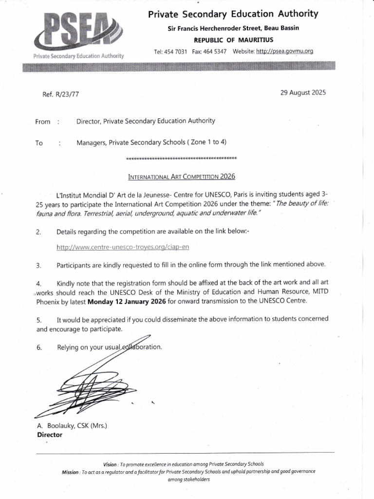 Circular Dated 29.08.2025 - International Art Competition 2026 | PDF