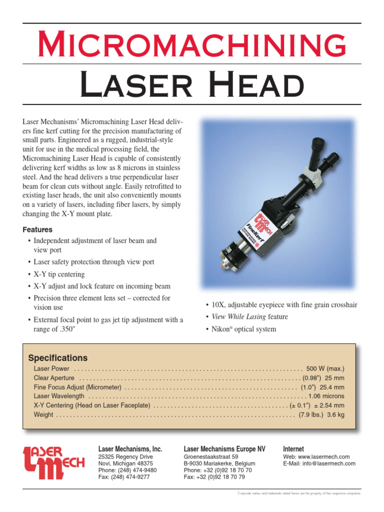 Precision Micromachining Laser Head | PDF | Laser | Electromagnetic ...
