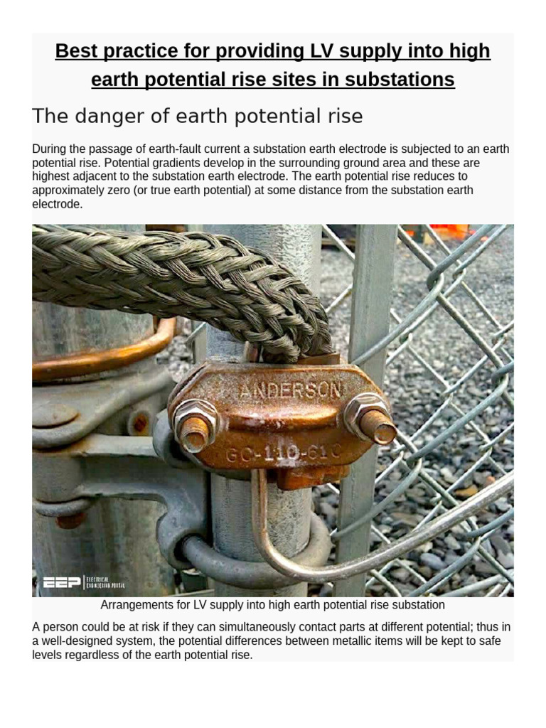Best Practice For Providing LV Supply Into High Earth Potential Rise ...