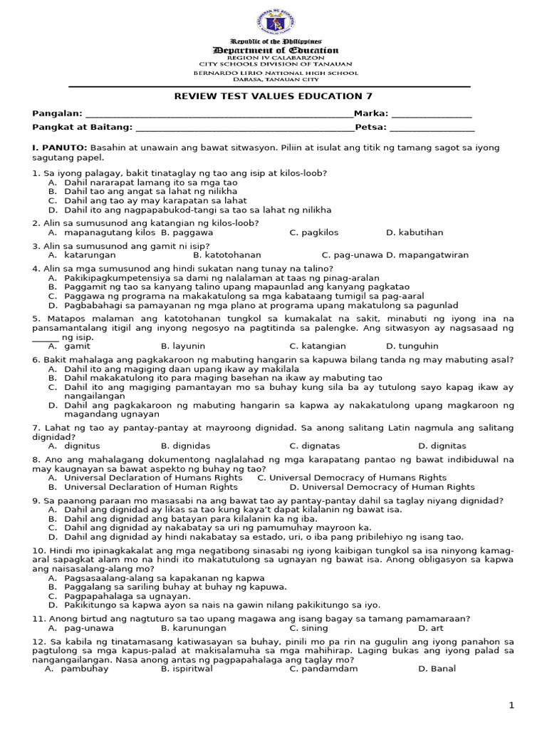 Review Test 1st | PDF