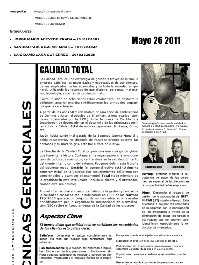 Folleto PDF Calidad Total | PDF | Calidad (comercial) | Business