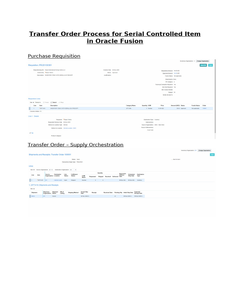 Transfer Order Process in Oracle Fusion | PDF