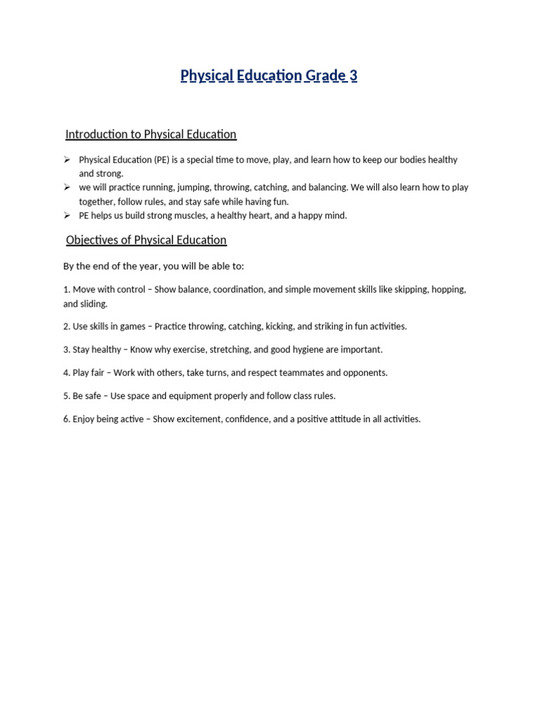 Grade 3 Physical Education Overview | PDF