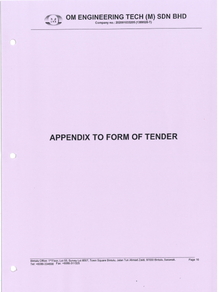 Appendix To Form of Tender | PDF
