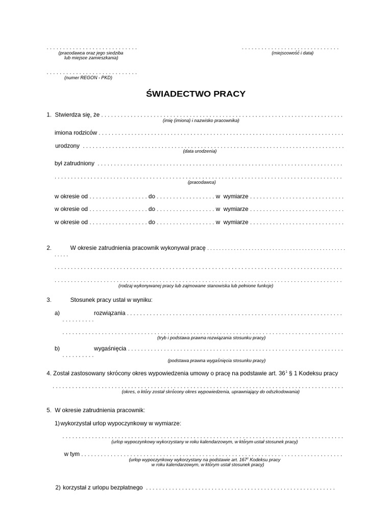 Swiadectwo Pracy | PDF