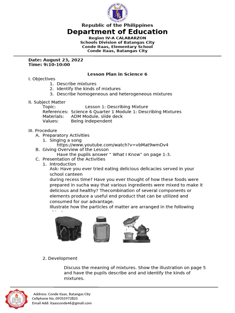 Lesson Plan Science 6 Q1 | PDF | Mixture | Solubility