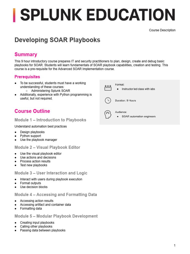 Developing Soar Playbooks Course Description | PDF
