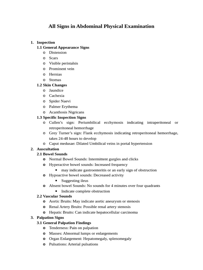 All Signs in Abdominal Physical Examinations | PDF | Abdomen | Medical ...