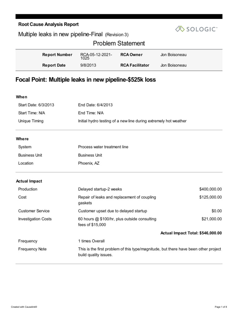Pipeline Leak Root Cause Analysis Report | PDF | Pipe (Fluid Conveyance ...