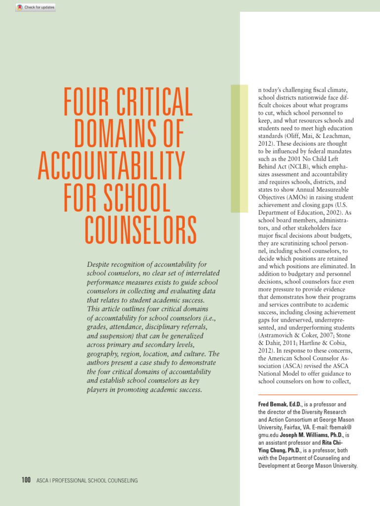 Bemak Et Al 2018 Four Critical Domains of Accountability For School ...
