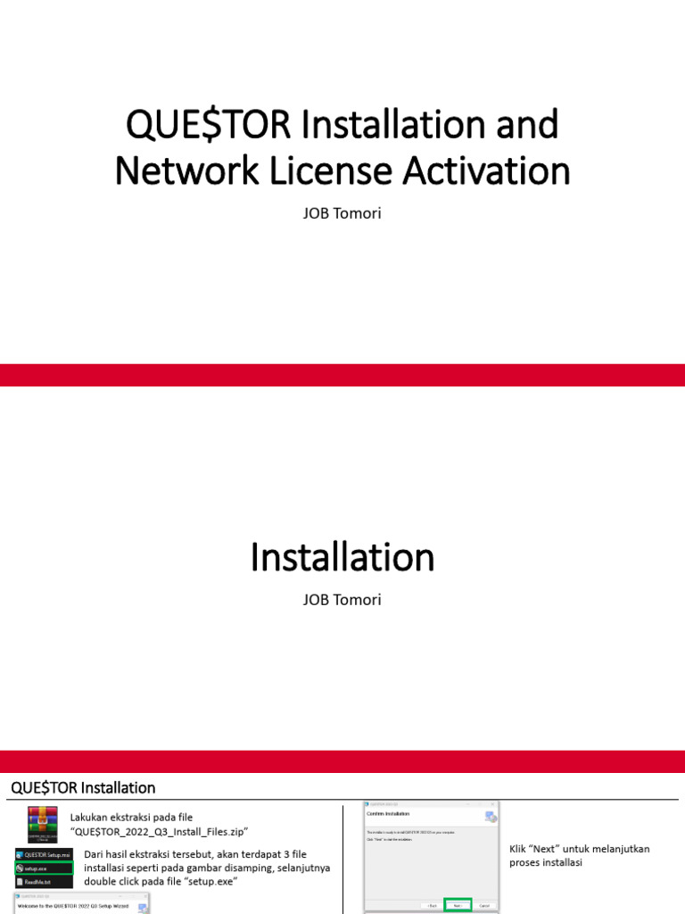 QUE$TOR Installation and Network License Activation | PDF