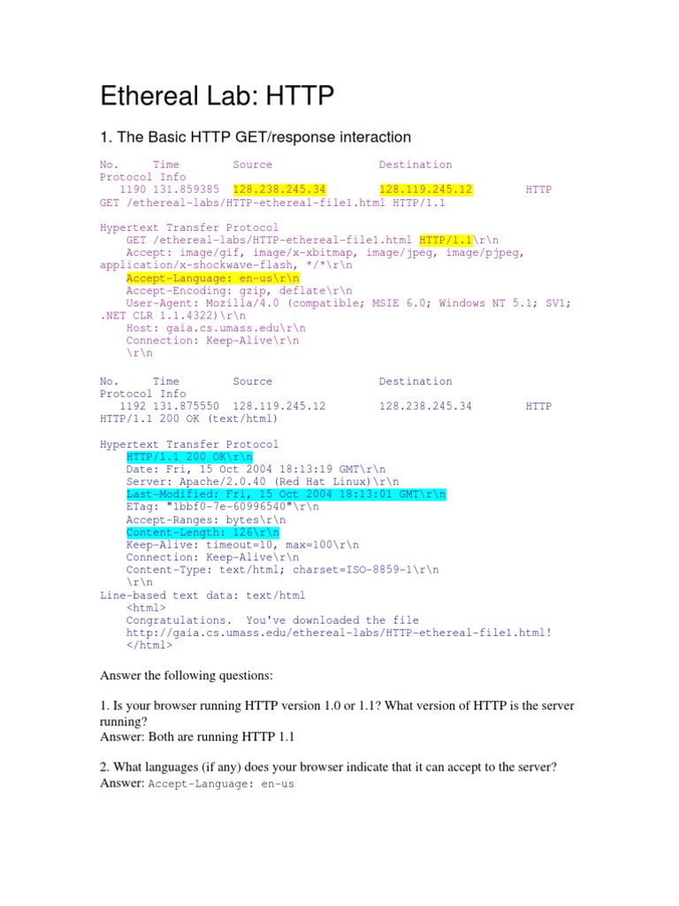 Ethereal HTTP Solution | PDF