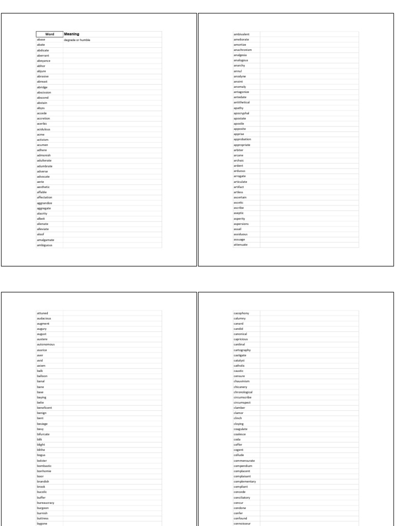 Solve - Manhattan 1000 Words - Sheet1 | PDF